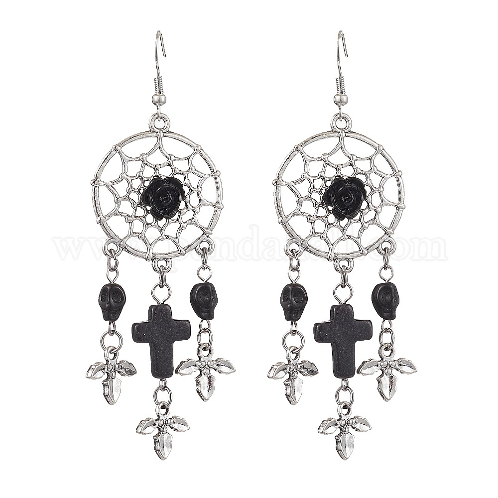Wholesale Woven Web/Net with Cross & Skull Synthetic Turquoise Dangle ...