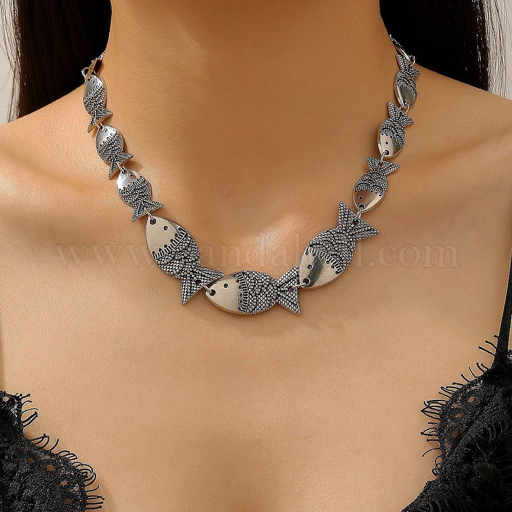 Wholesale Tibetan Style Alloy Graduated Fish Link Chain Necklaces for ...