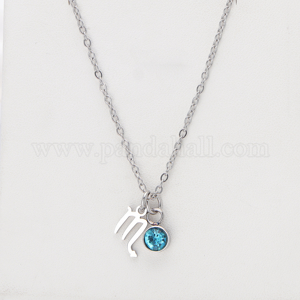Wholesale 304 Stainless Steel Aquamarine Rhinestone Birth Stone ...