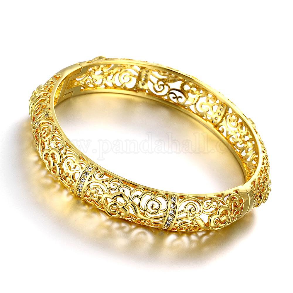Wholesale Real Gold Plated Filigree Brass Cubic Zirconia Hollow Bangles ...