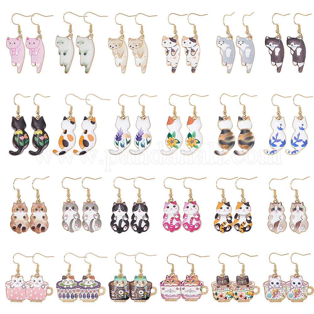 Wholesale 24 Pairs 316 Surgical Stainless Steel Cat Shape Dangle ...