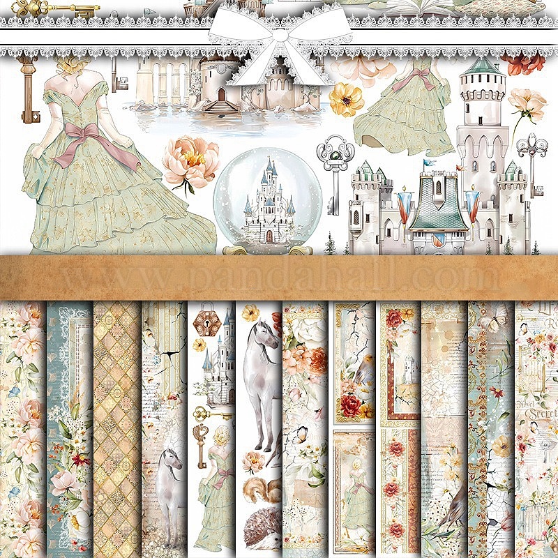 Wholesale 12Pcs 12 Styles Retro Castle Scrapbook Paper Pads - Pandahall.com