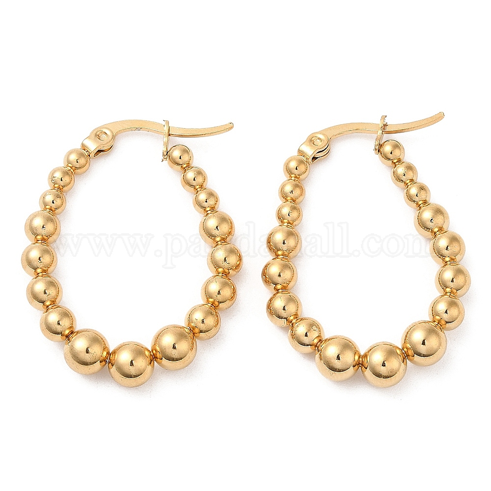 Wholesale 304 Stainless Steel Beaded Teardrop Hoop Earrings - Pandahall.com