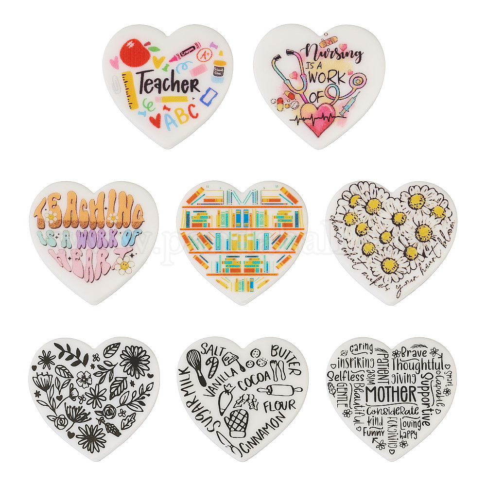 Wholesale 8Pcs 8 Style Heart Silicone Focal Beads - Pandahall.com