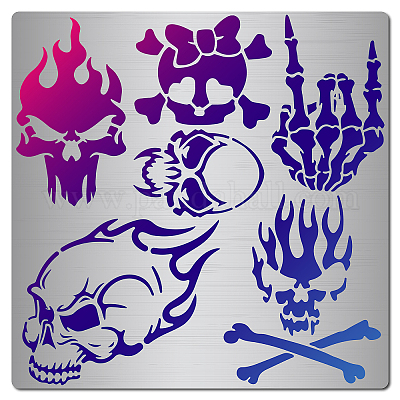 Wholesale GORGECRAFT 6.3 Inch Skull Metal Stencil Stainless Steel Painting Template Journal Tool for Painting Wood Burning Pyrography and Engraving Home DIY Decoration Art Craft Supplies Pandahall