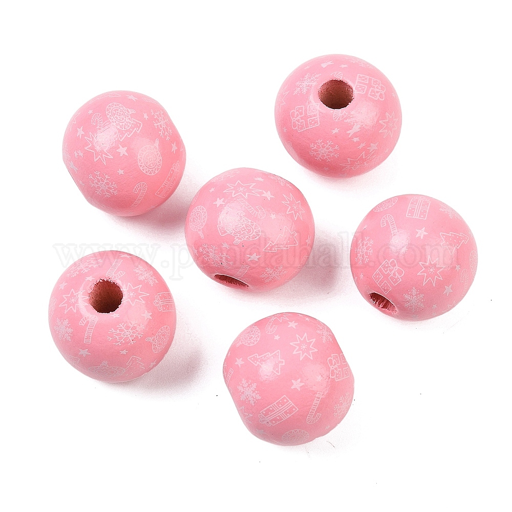 Wholesale Christmas Printed Schima Wood European Beads - Pandahall.com