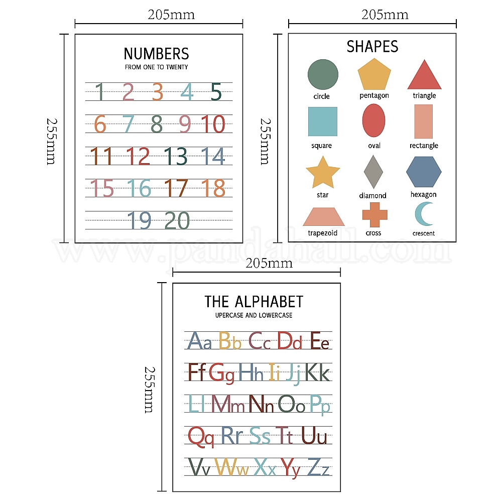 Wholesale arricraft 3 Pcs Alphabet Numbers Shapes Poster - Pandahall.com