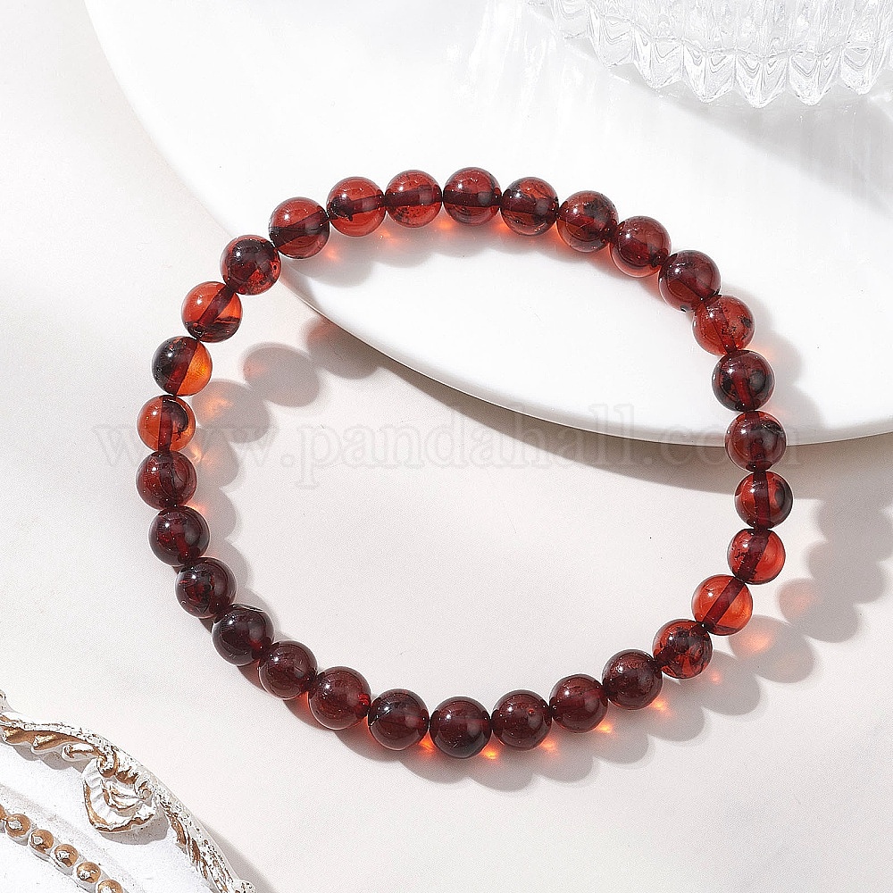 Wholesale Natural Amber Round Beads Stretch Bracelets for Women Men ...