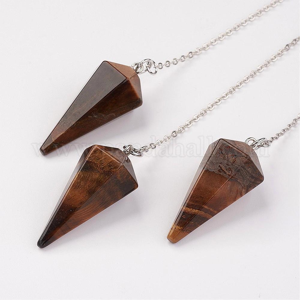 Wholesale Natural Tiger Eye Hexagonal Pointed Dowsing Pendulums ...
