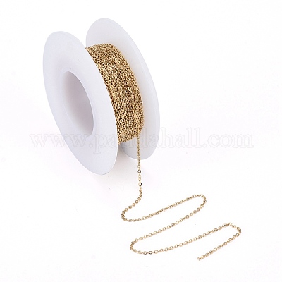 イオンプレーティング（IP）304ステンレススチールアズキチェーン ハンダ付け スプールで フラットオーバル 18KGP本金メッキ 1.6x1.3x0.3mm 約32.8フィート（10m ...