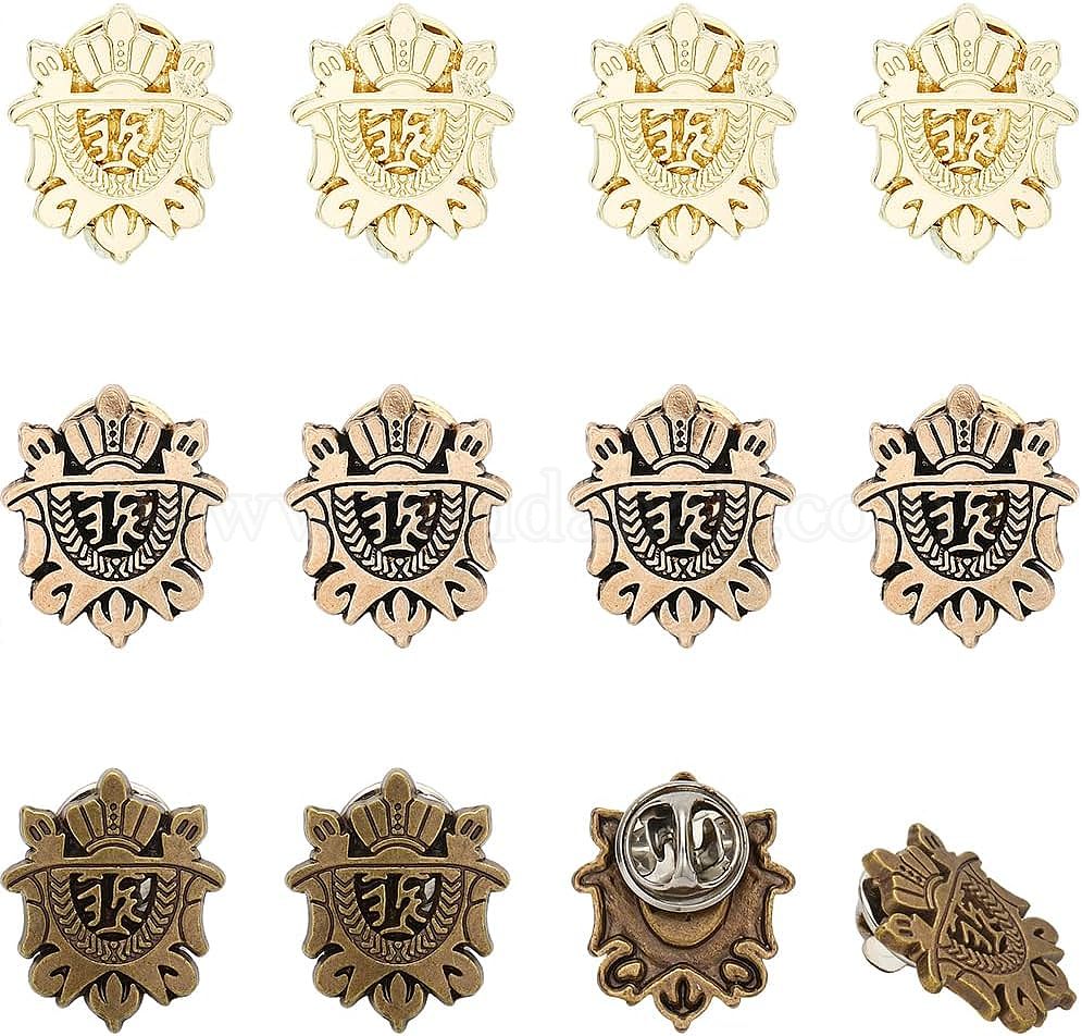 Wholesale 12Pcs 3 Colors Alloy Shield Crown Brooch Pin - Pandahall.com