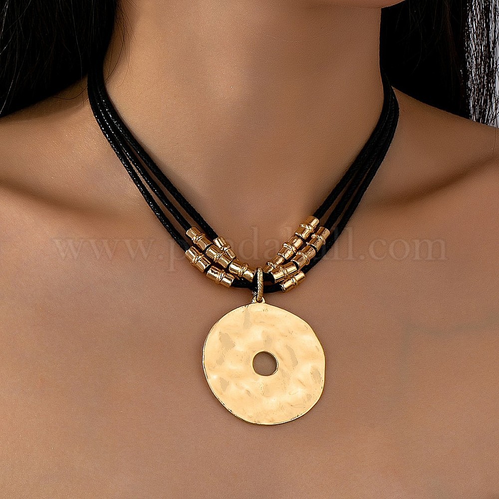 Wholesale Alloy Disc with CCB Plastic Pendant Black Waxed Cord Multi ...