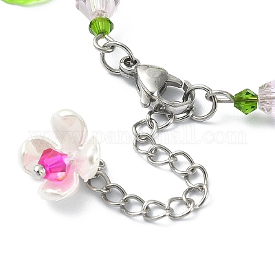Glass Resin Acrylic Flower Charm Bracelet 304 Stainless Steel Jewelry Peach 7 1 4 inch 18.5cm Resin Peach Pink
