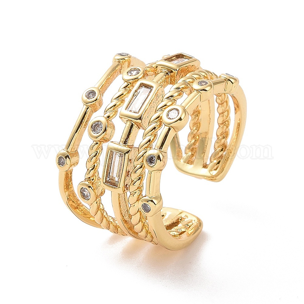 Wholesale Clear Cubic Zirconia Rectangle Open Cuff Ring - Pandahall.com