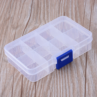 8 Compartments Polypropylene PP Bead Storage Containers Rectangle Clear 10.8x7x2.3cm Hole 6mm