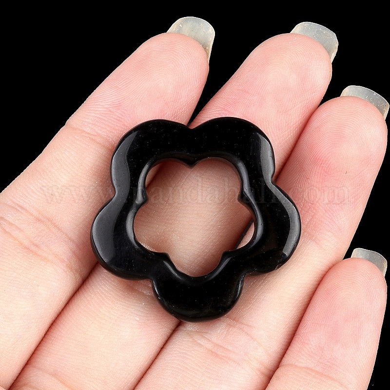 Wholesale Natural Obsidian Hollow Flower Pendants - Pandahall.com