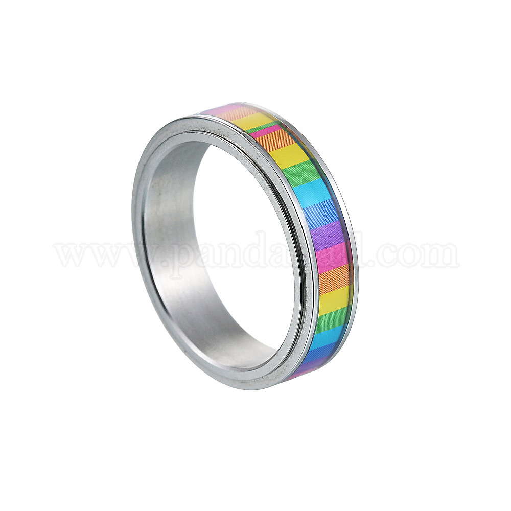 Wholesale Rainbow Color Pride Flag Enamel Rectangle Rotating Ring ...