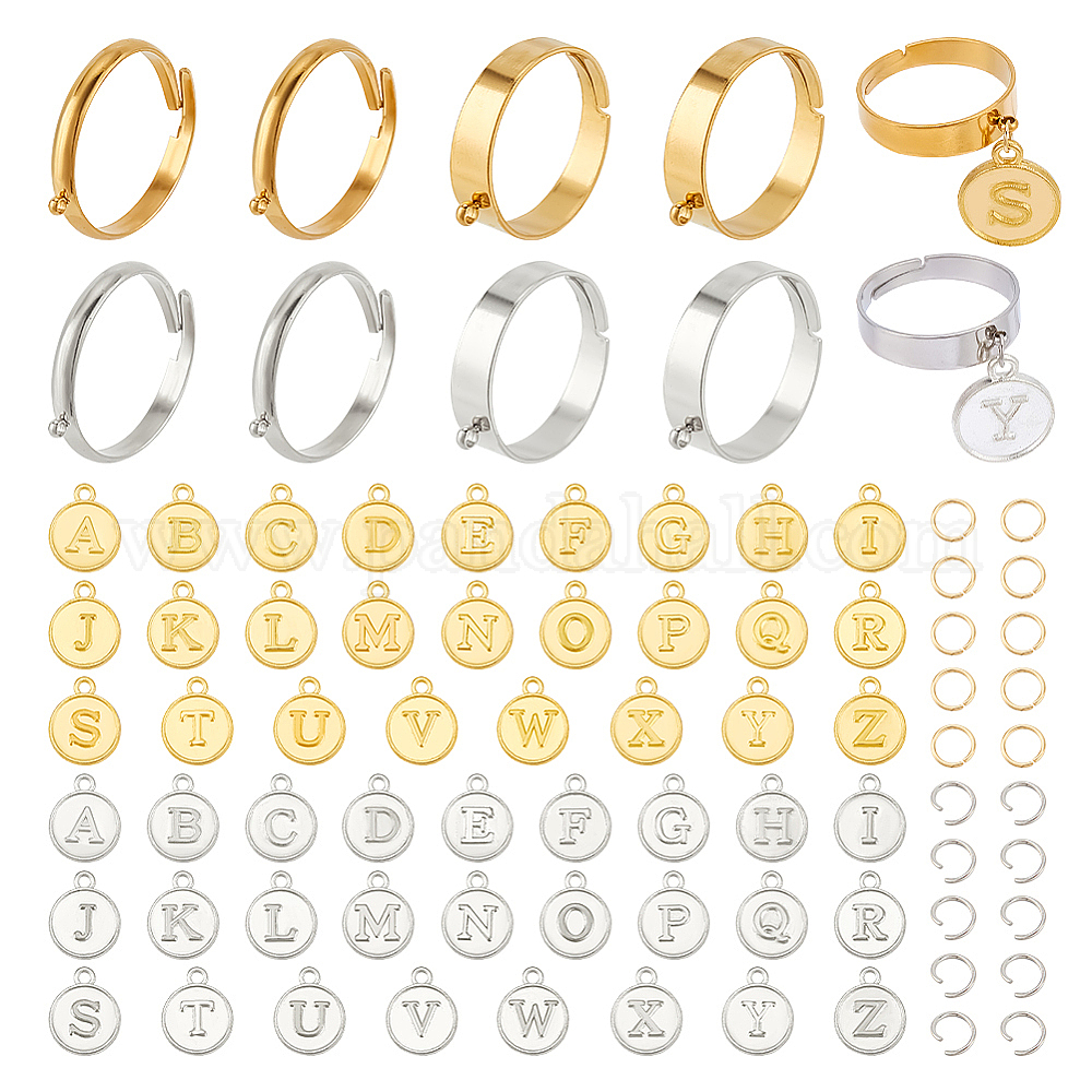 Wholesale DIY Initial Letter Alphabet Charm Adjustable Ring Making Kit ...