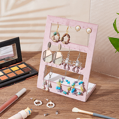 Wholesale FINGERINSPIRE Velvet Earring Display Board Pink 24 Holes Earrings Display Stands L Shape Ear Studs Display Holder Jewelry Earring Hanger Shelf Organizer Rack for Retail Showcase Pandahall ...