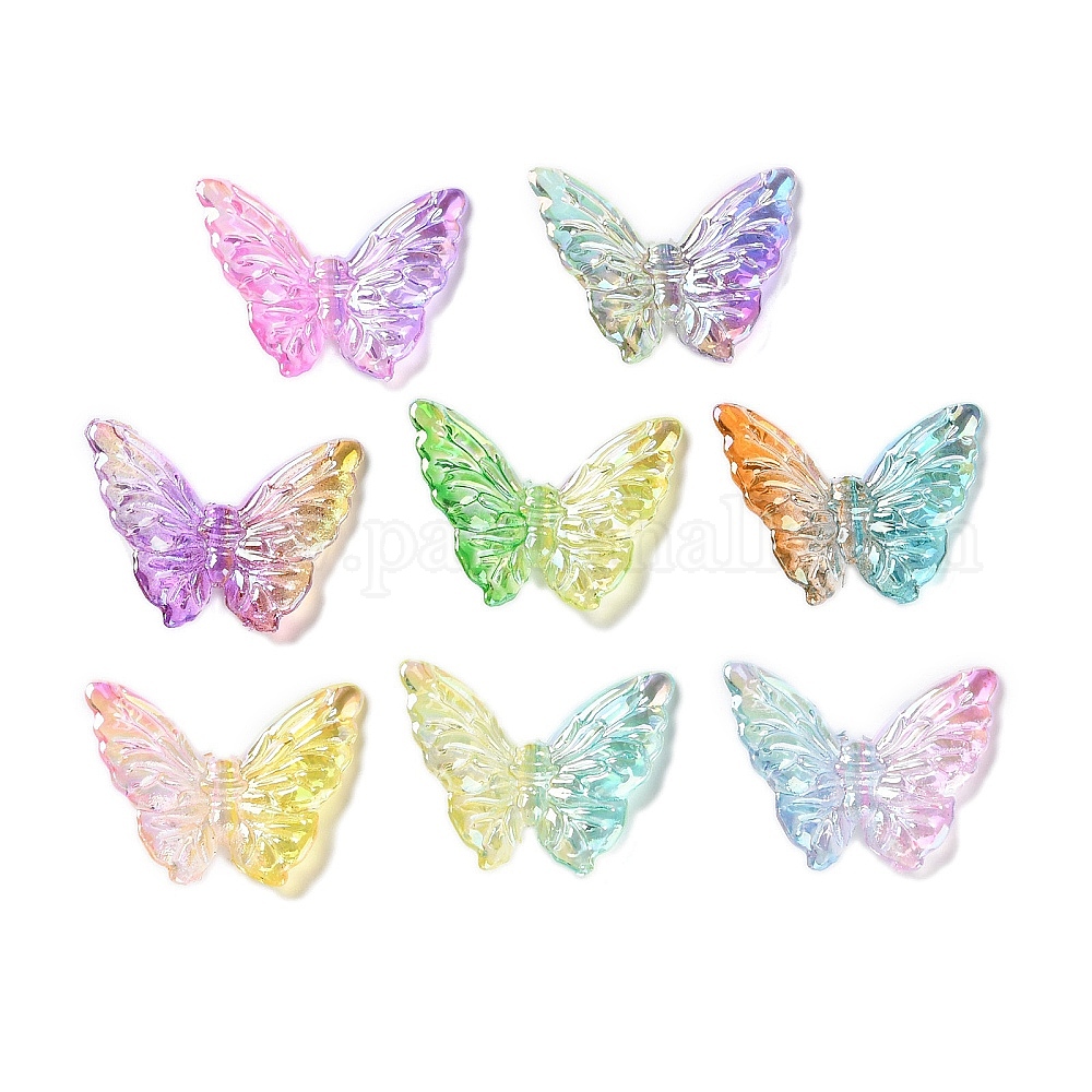 透明UVメッキアクリルビーズ 虹色の 蝶 ツートン ミックスカラー 27.5x37.5x8.5mm 穴：2mmの通販 - PandaHall（パンダホール）