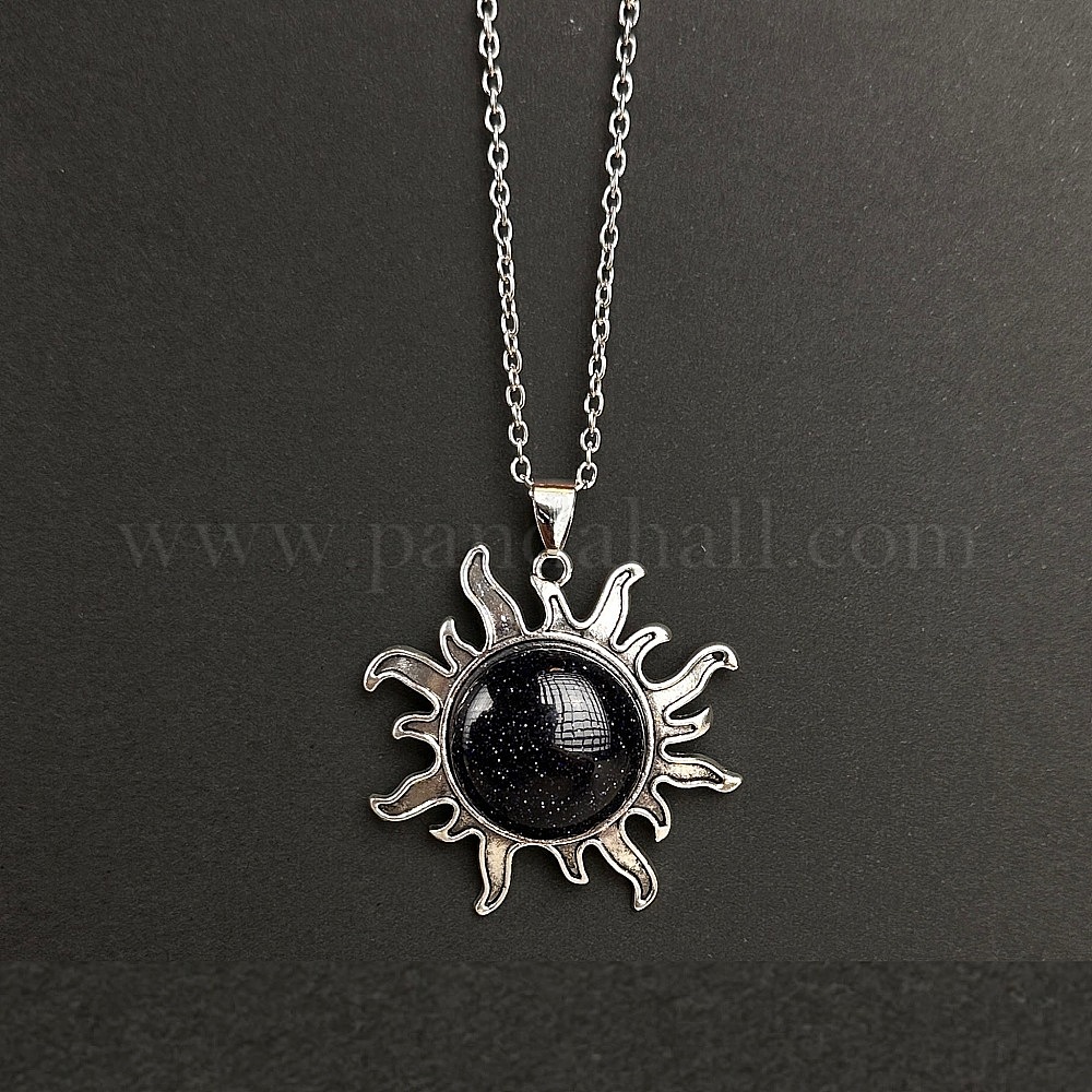 Wholesale Synthetic Blue Goldstone Sun Pendant Alloy Chain Vintage ...