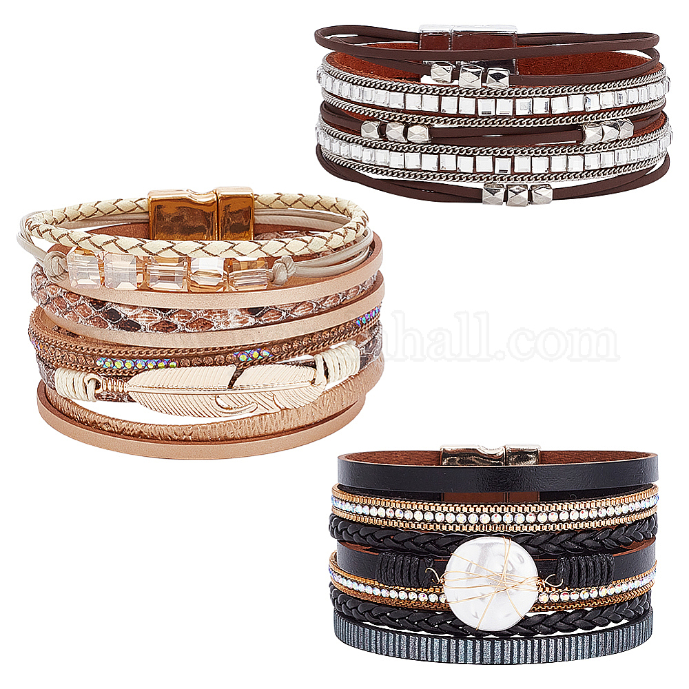 Wholesale 3Pcs 3 Style PU Leather Multi-strand Bracelets Set ...