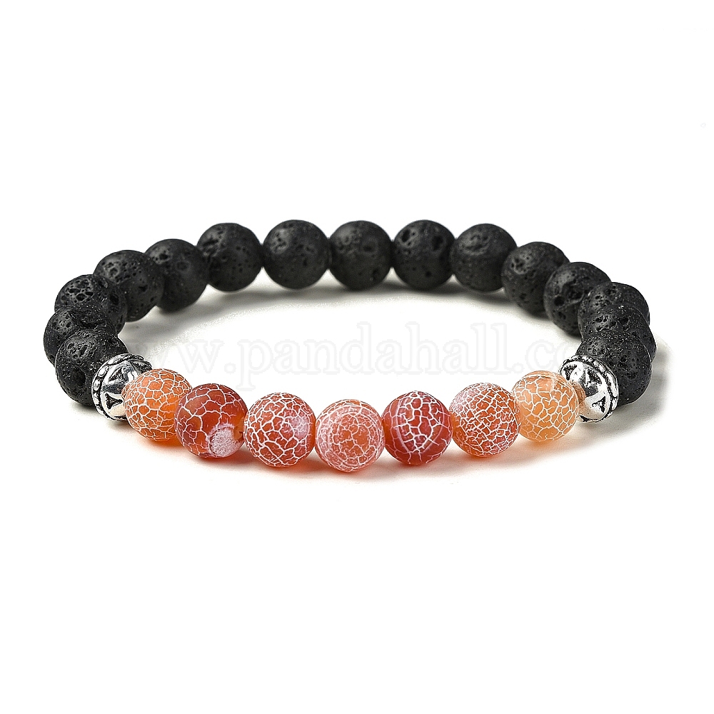 Wholesale Natural Dyed Crackle Agate & Lava Rock Round Beaded Stretch ...