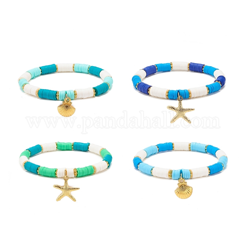 Wholesale 4Pcs 4 Style Handmade Polymer Clay Heishi Surfer Stretch ...