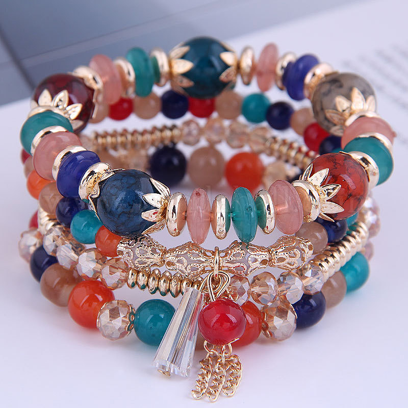 Wholesale 4Pcs 4 Styles Bohemian Style Alloy Glass Round Beaded Stretch ...
