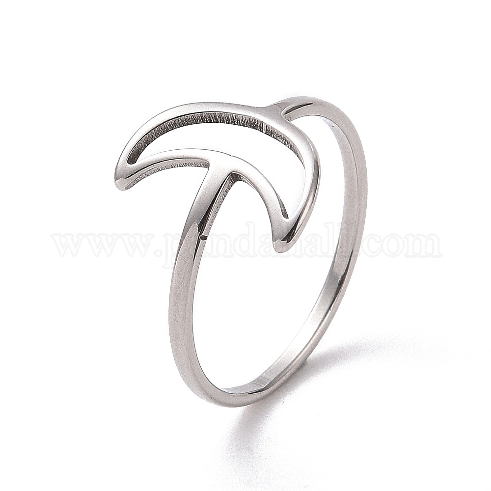 Wholesale Non-Tarnish 201 Stainless Steel Crescent Moon Finger Ring ...
