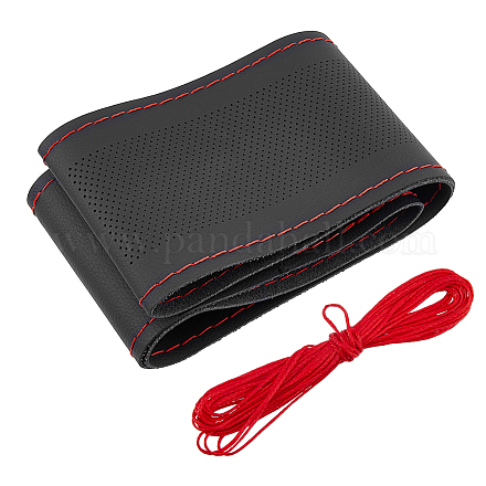 Wholesale SUPERFINDINGS Leather Steering Wheel Cover Heat Resistant Car Wheel Wrap Black Steering Wheel Cover Pandahall