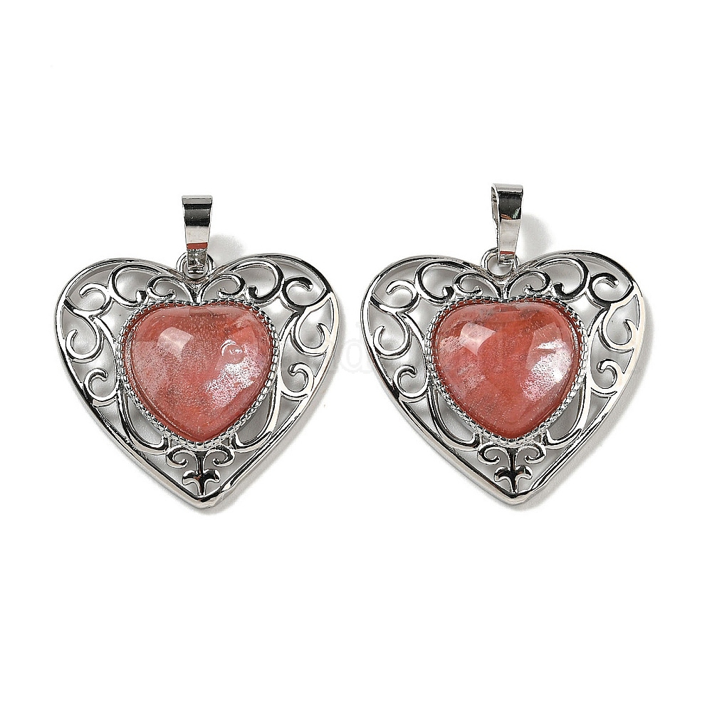 Wholesale Cherry Quartz Glass Peach Love Heart Pendants - Pandahall.com