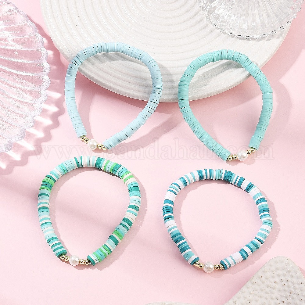 Wholesale 4Pcs 4 Colors Handmade Polymer Clay Heishi & Shell Pearl ...