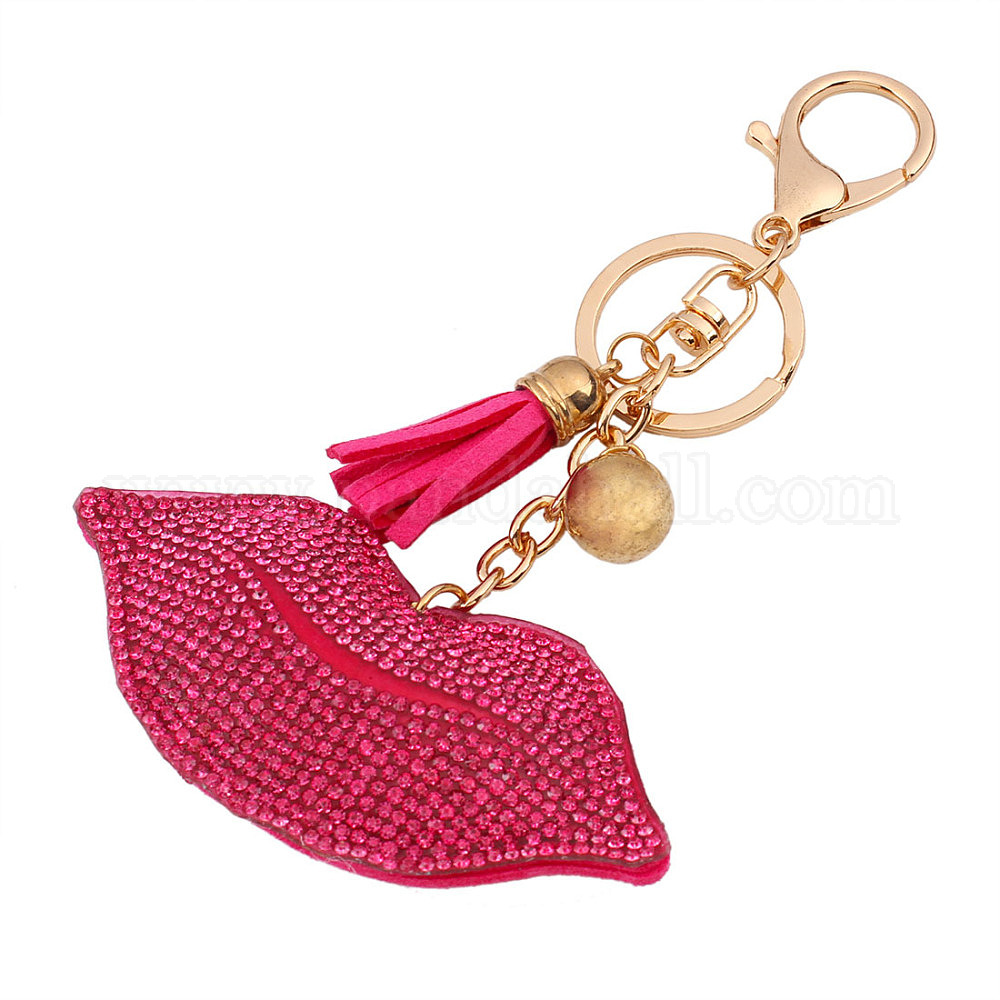 Wholesale Lip 18K Gold Plated Alloy Rhinestone Key Chains - Pandahall.com