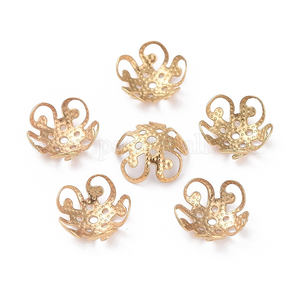 Wholesale 5-Petal Ion Plating(IP) 304 Stainless Steel Flower Bead Caps ...
