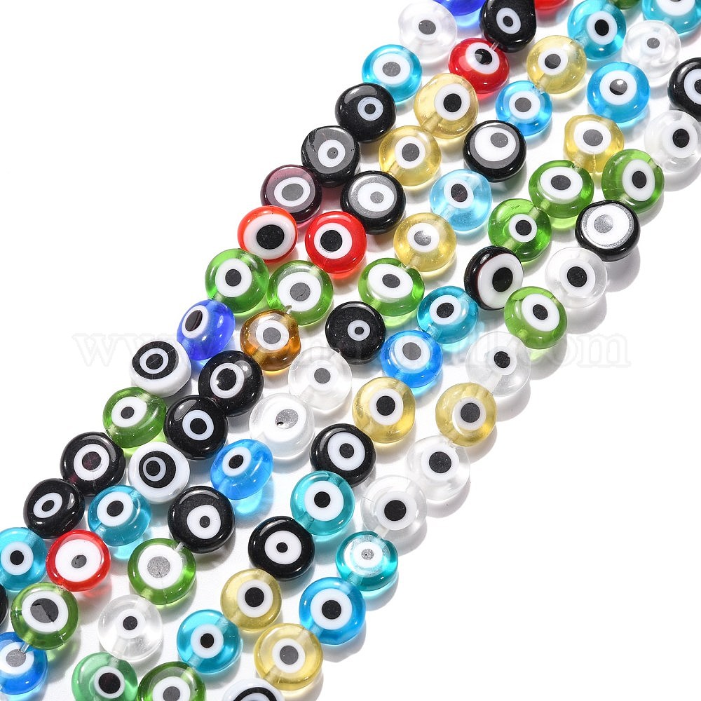 Wholesale Handmade Evil Eye Lampwork Flat Round Bead Strands ...