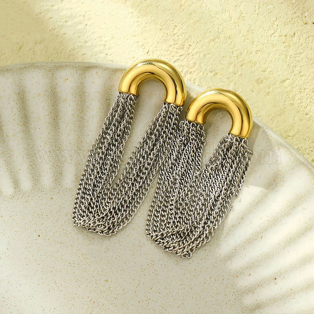Wholesale 304 Stainless Steel Tassel Chain Stud Earrings for Women ...