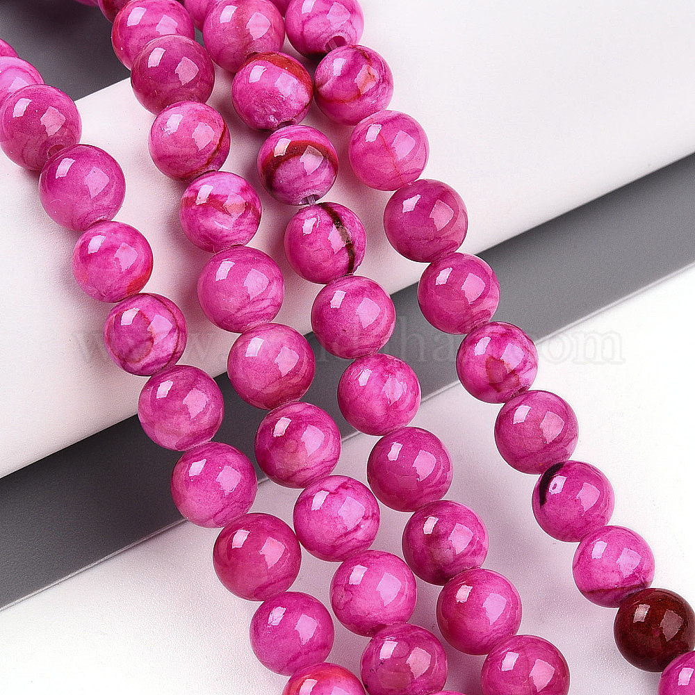 天然石ペルシア翡翠ビーズ連売り ラウンド 染め マゼンタ 6~7mm 穴：1.2mm 約62~65個/連 14.96~15.75インチ（38~40cm）の通販 - PandaHall（パンダホール）