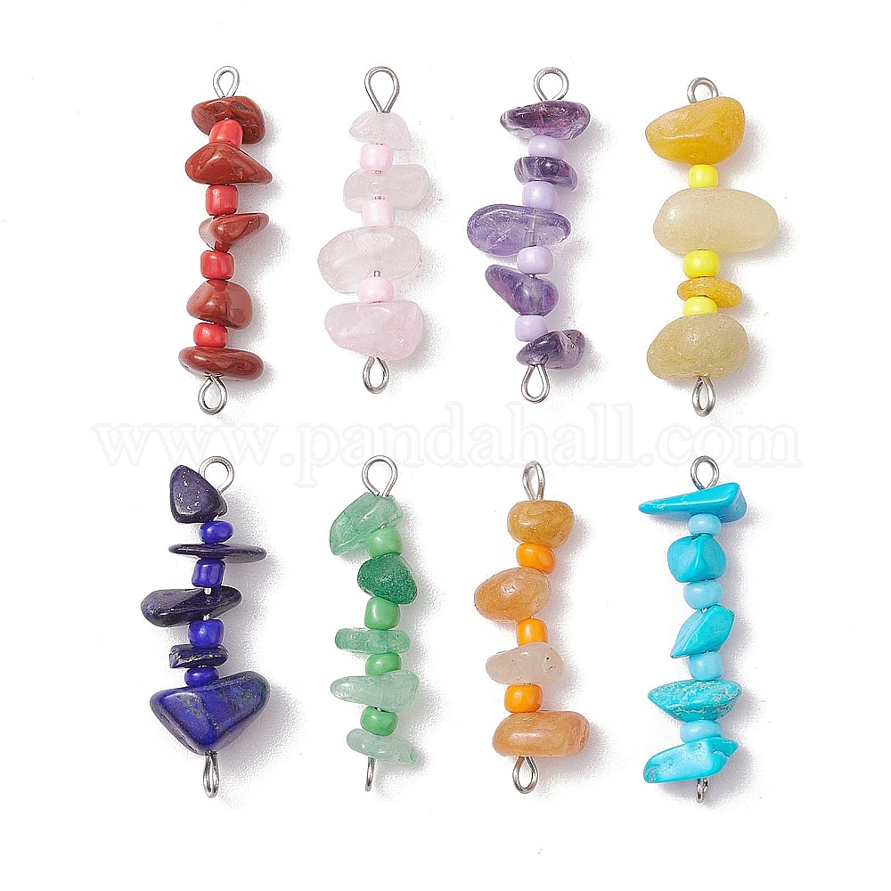 Wholesale 8Pcs 8 Styles Mixed Gemstone Chip Beaded Connector Charms ...