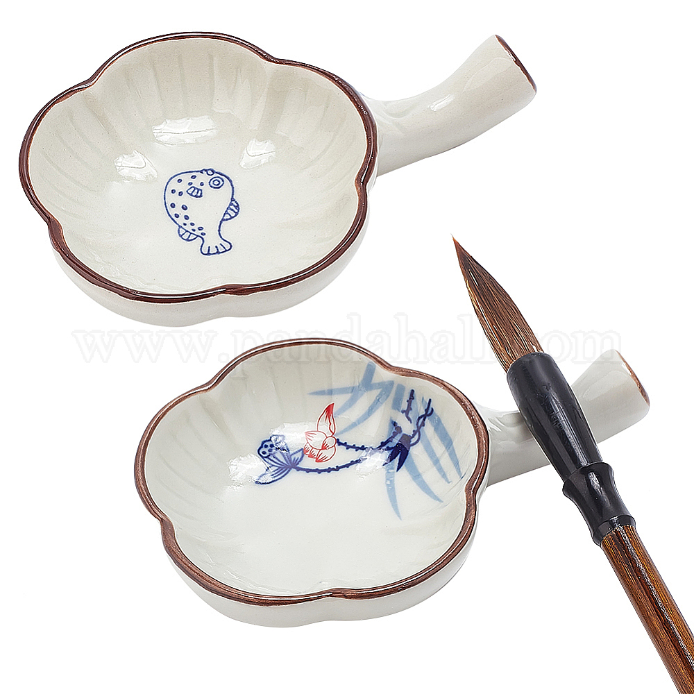 Wholesale 2Pcs 2 Styles Ceramics Ink Plate with Handle - Pandahall.com