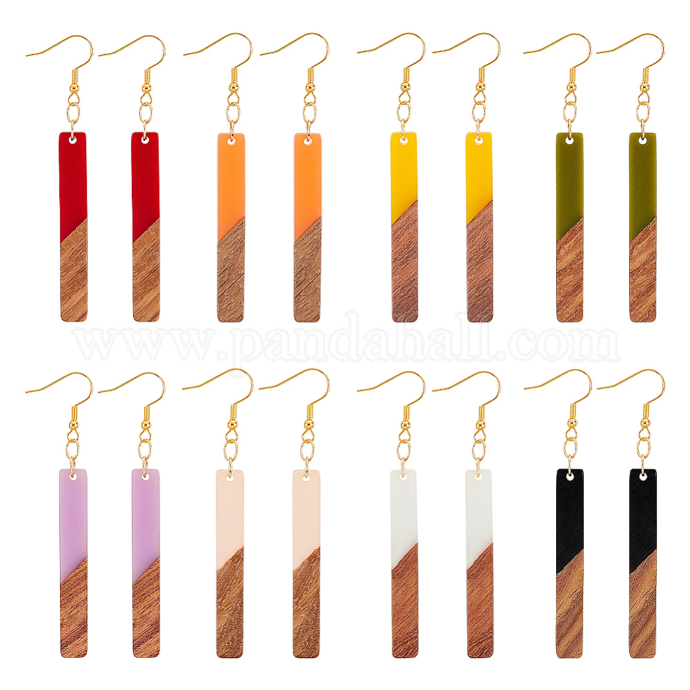 Wholesale 8 Pairs 8 Color Resin & Walnut Wood Dangle Earrings wih Iron ...