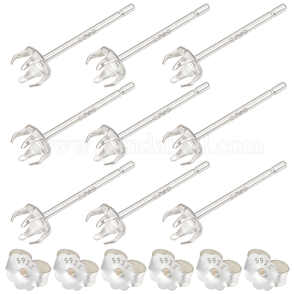 Wholesale 5 Pairs 925 Sterling Silver Stud Earring Settings - Pandahall.com