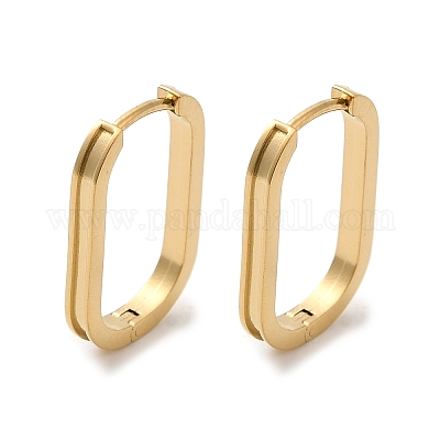 304 Stainless Steel Oval Hoop Earring Findings Grooved Blank Earring Settings for Inlay Earring Making Real 14K Gold Plated 18 Gauge 20x2mm Pin