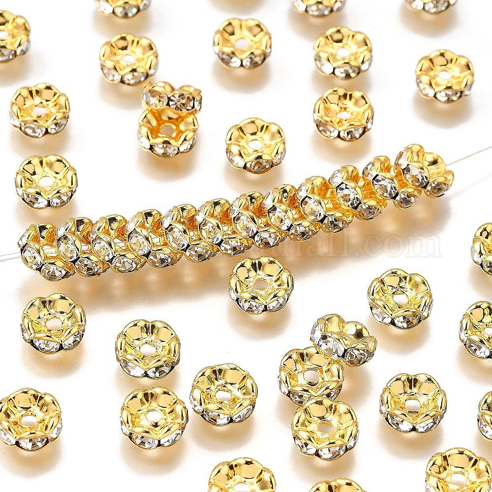 真鍮製ラインストーンスペーサービーズ グレードAAA ウェーブエッジ ニッケルフリー ゴールデンの金属色 ロンデル クリスタル 8x3.8mm 穴：1.5mmの通販 - PandaHall ...