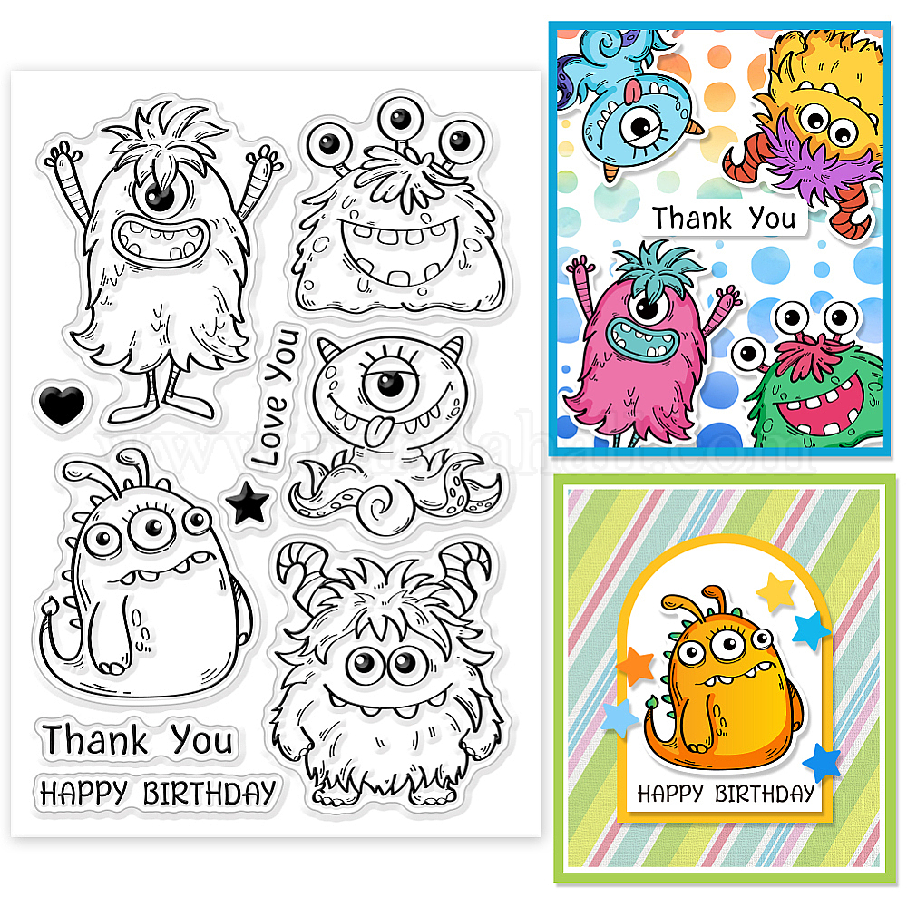 Wholesale GLOBLELAND Monsters Birthday Label Clear Stamps Layering ...