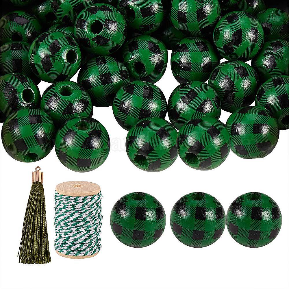 Wholesale 50Pcs Natural Wooden Beads with Tartan Pattern - Pandahall.com