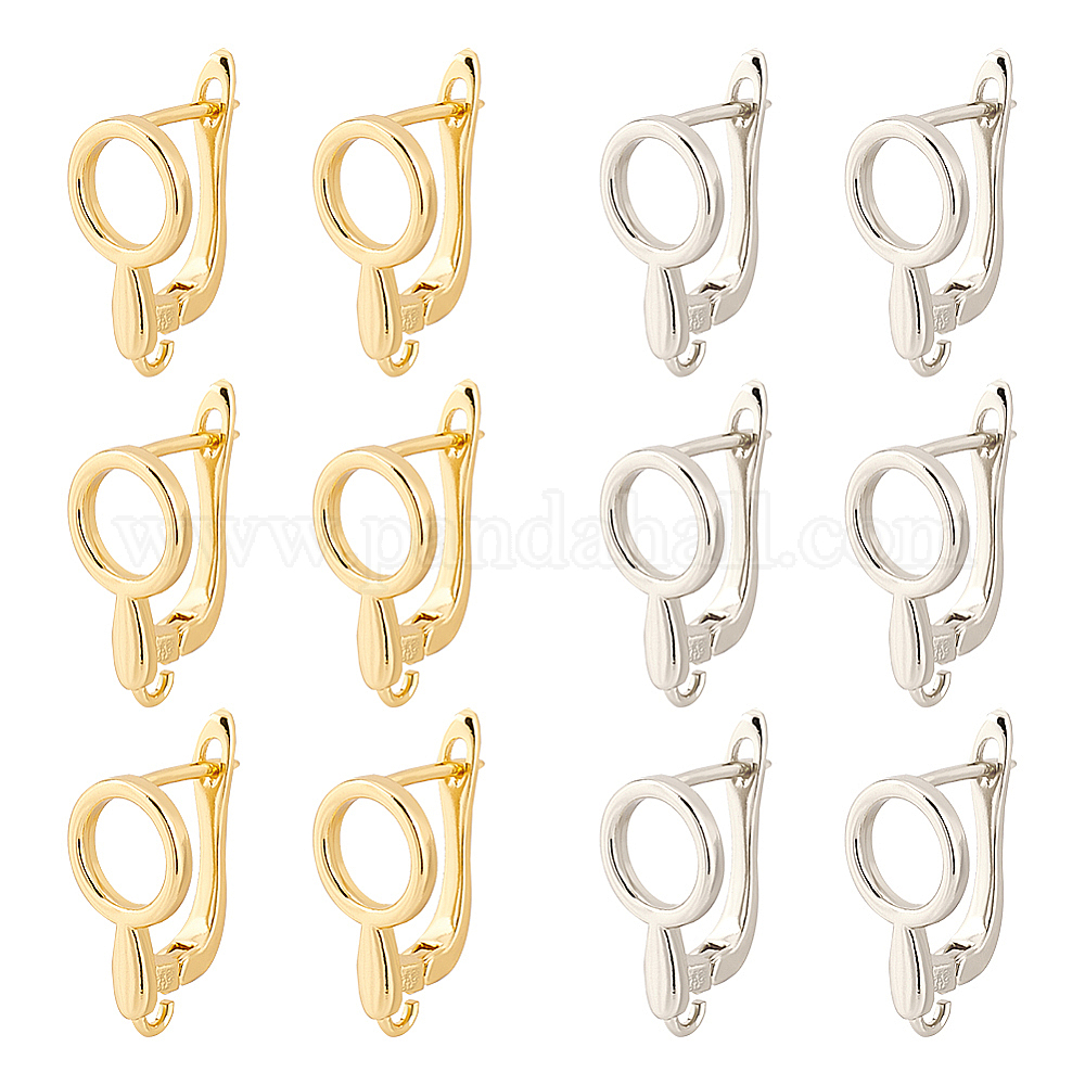 Wholesale 12Pcs 2 Colors Brass Hoop Earring Findings - Pandahall.com