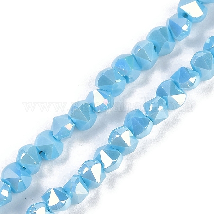 電気メッキガラスビーズセット 多面カット メッキabカラー コーン ライトブルー 5x6.5x5mm 穴：1.2mm 約95~100個/連 ...