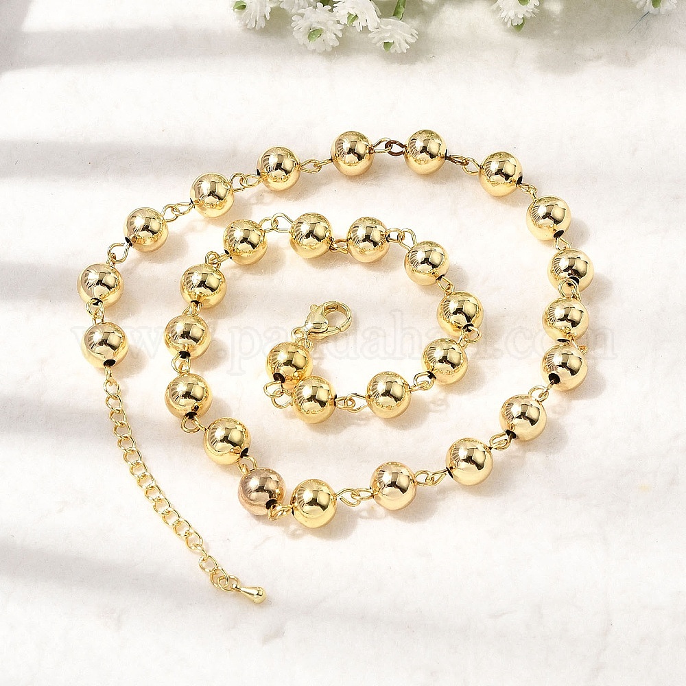 Wholesale Brass Round Beads Link Chain Necklaces for Women - Pandahall.com