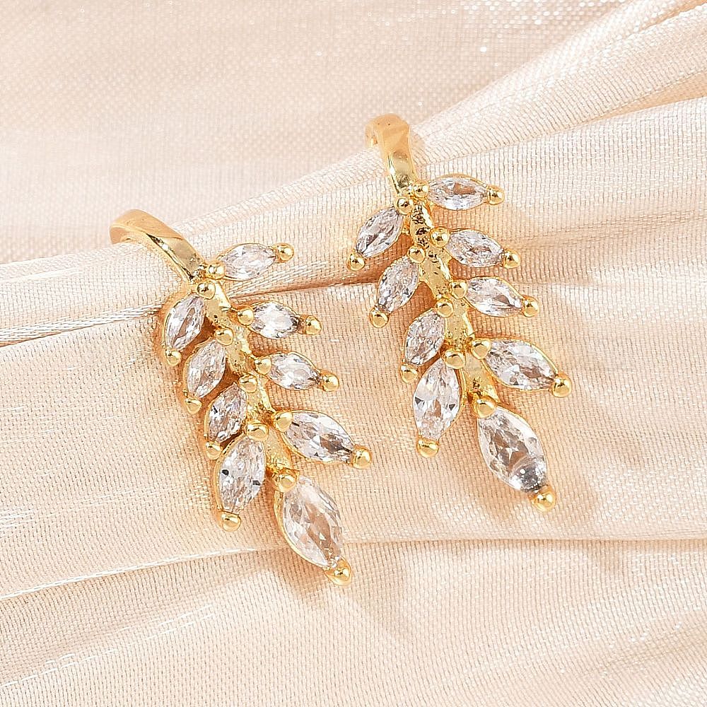 Wholesale Leaf Brass Micro Pave Clear Cubic Zirconia Cuff Earrings ...